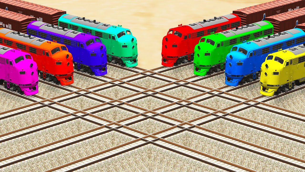 Four Trains vs Four Trains Crazy Mistake Square Overlapping Crossing ...