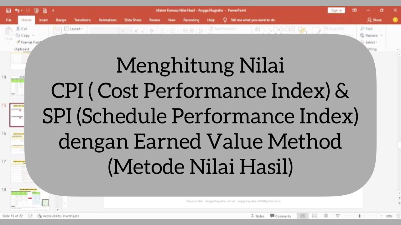 Ms Project #50 - Menghitung CPI dan SPI pada Earned Value Method - YouTube