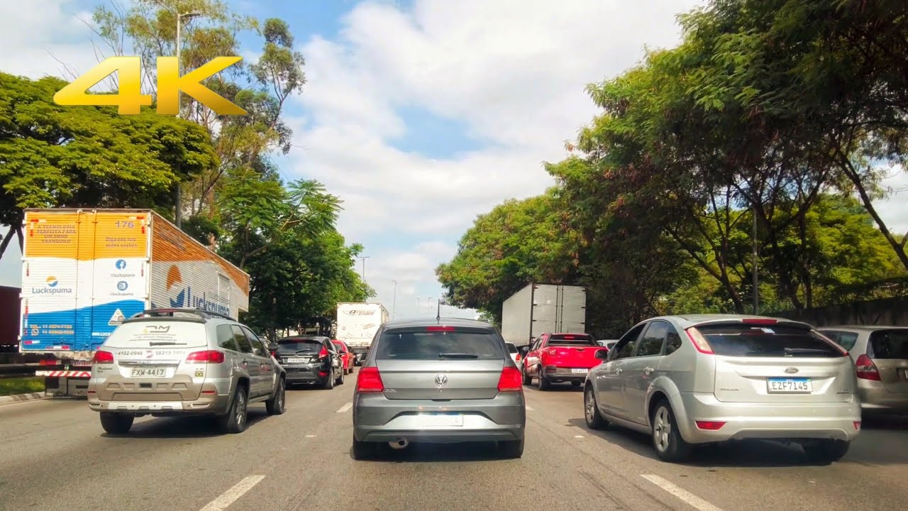Dirigindo na Marginal Tietê com trânsito em São Paulo SP • Brasil 4K ...