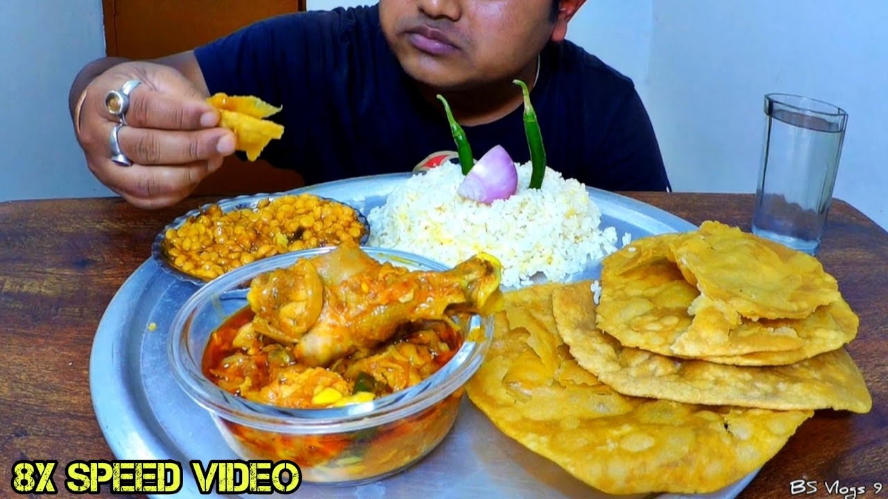 Spicy Chicken Curry, Rice, Chana Dal & Puri Eating | BS Vlogs 9 - YouTube