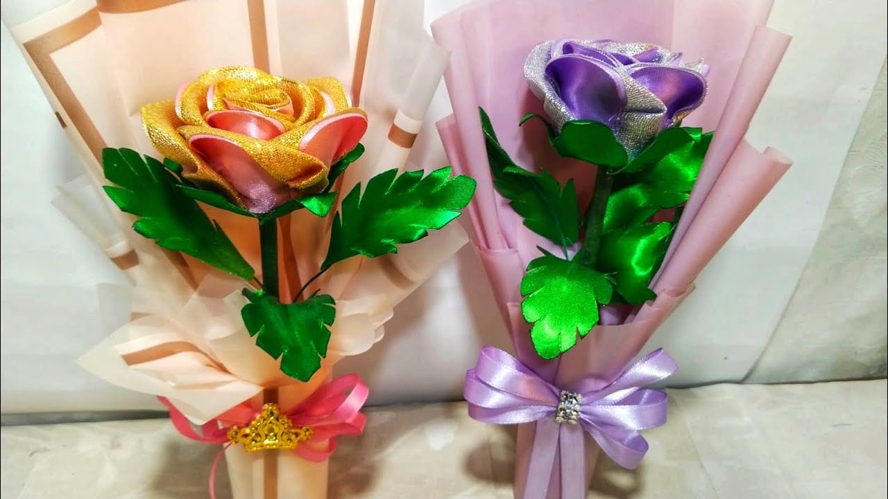 Como hacer y decorar una ROSA ETERNA de listón paso a paso - YouTube