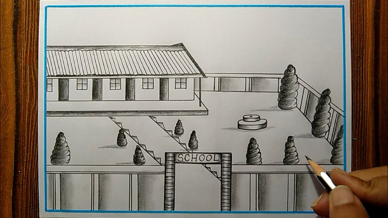 Easy pencil drawing| Village School drawing easy| My school drawing ...