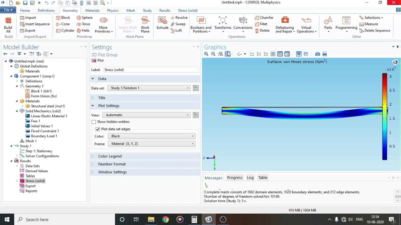 Analysis of Fixed Beam by COMSOL Multiphysics (Solid Mechanics Module ...