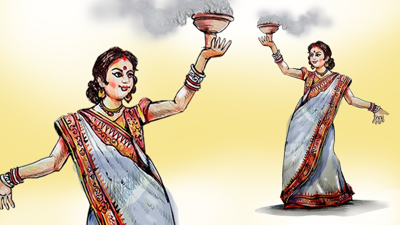 How to Draw a Girl Dance with Dhunuchi | Durga Puja Special Drawing ...
