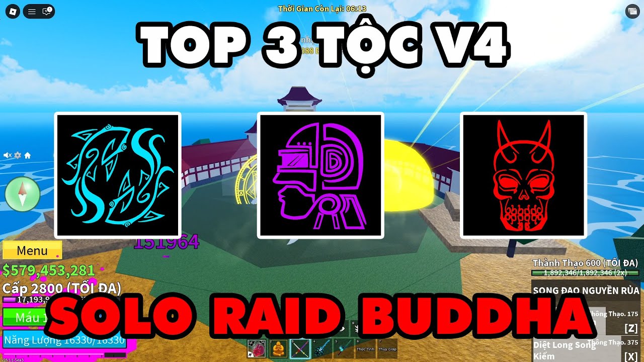 Top 3 Tộc V4 Solo Raid Buddha Mạnh Nhất Hiện Tại || Blox Fruits - YouTube