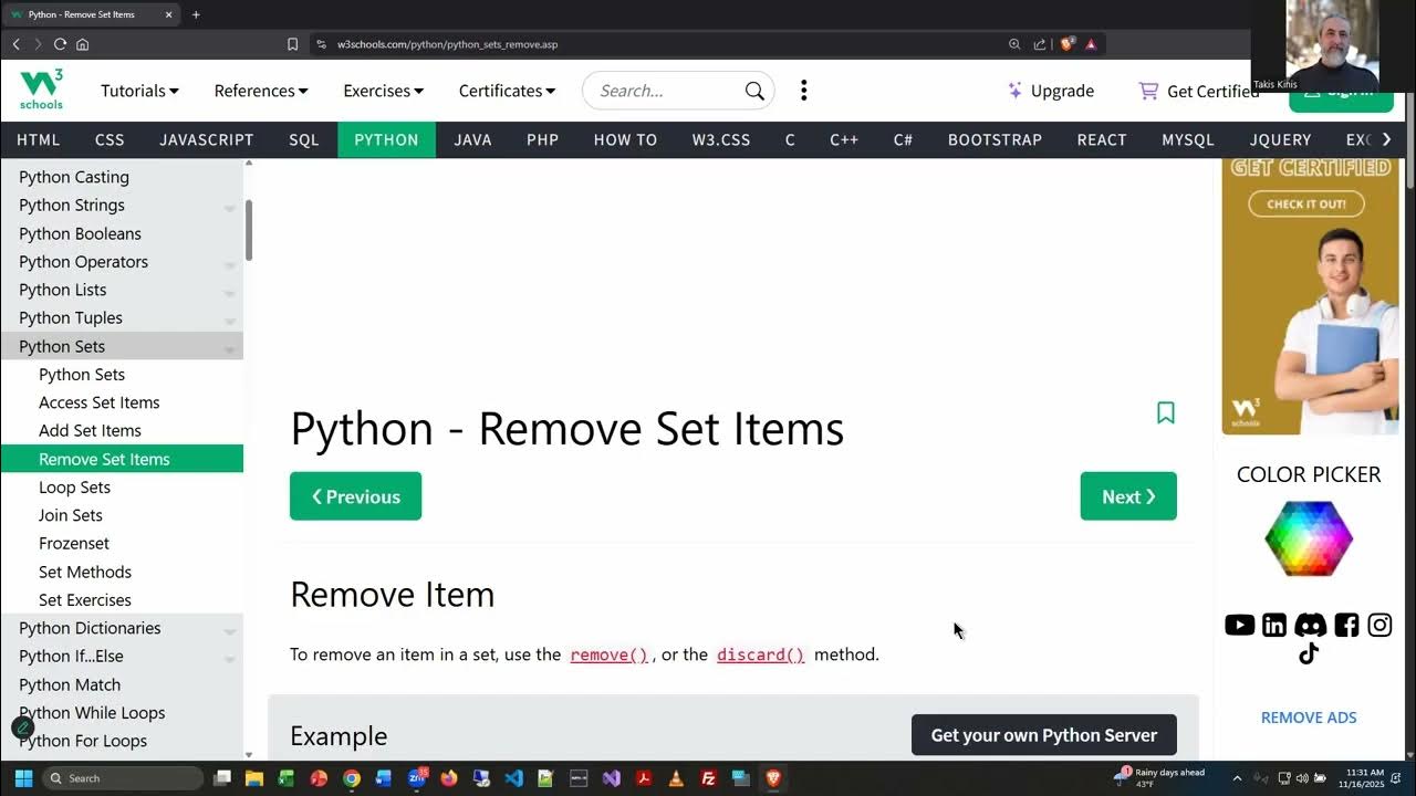 Python - Unit 8 Lecture/Demo - Set and Dictionaries - Fall 2025 - YouTube