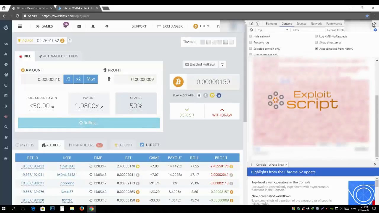 Bitsler 16 BTC Script NEW UPDATE 31 January 2018 LIVE WITHDRAW - YouTube