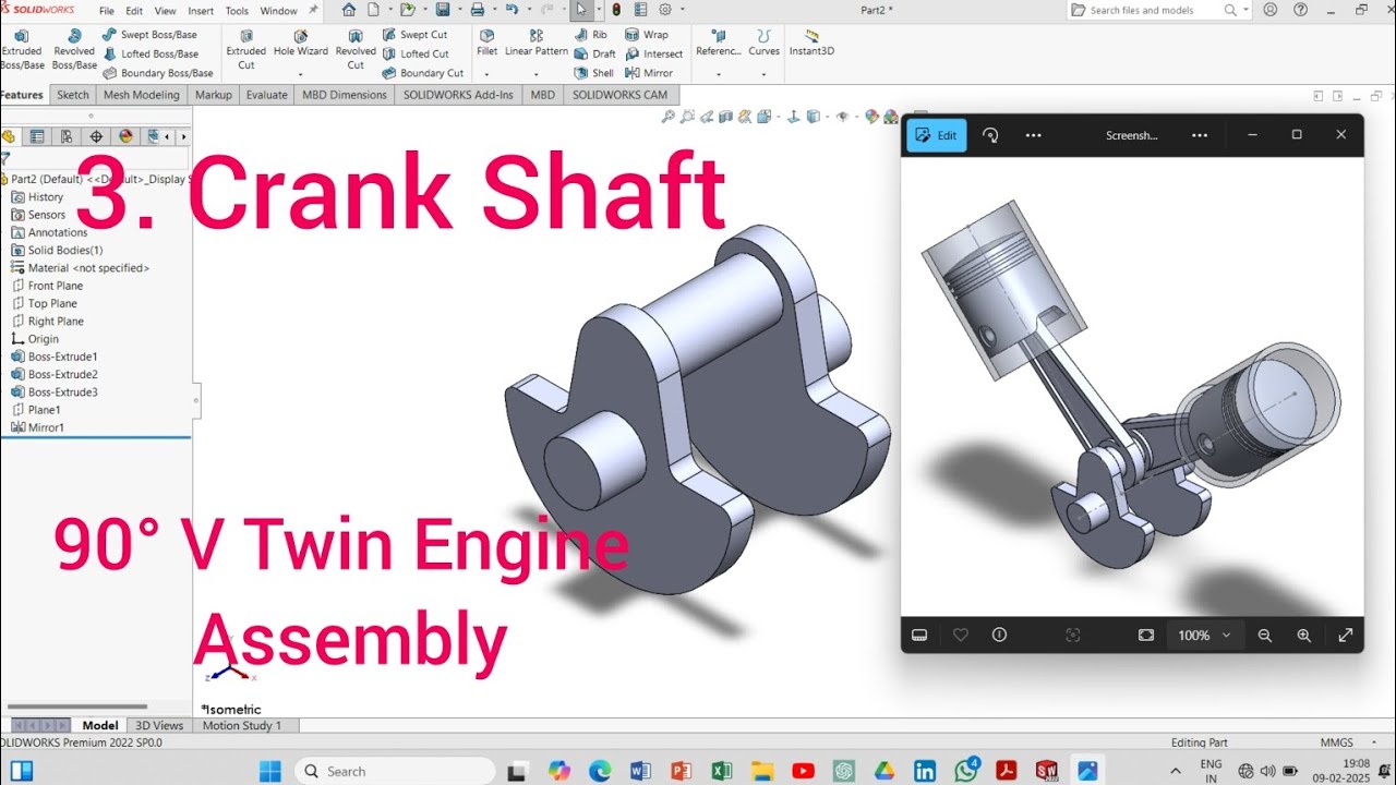 Solidworks 90° V Twin Engine Assembly || Part 3 - Crank Shaft - YouTube