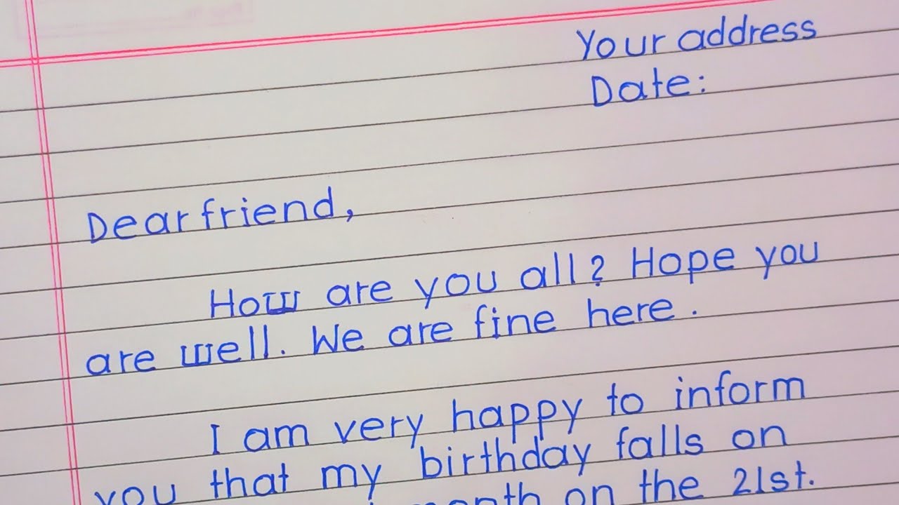 Write A Letter To Your Friend Inviting Him Her To Your Birthday Party