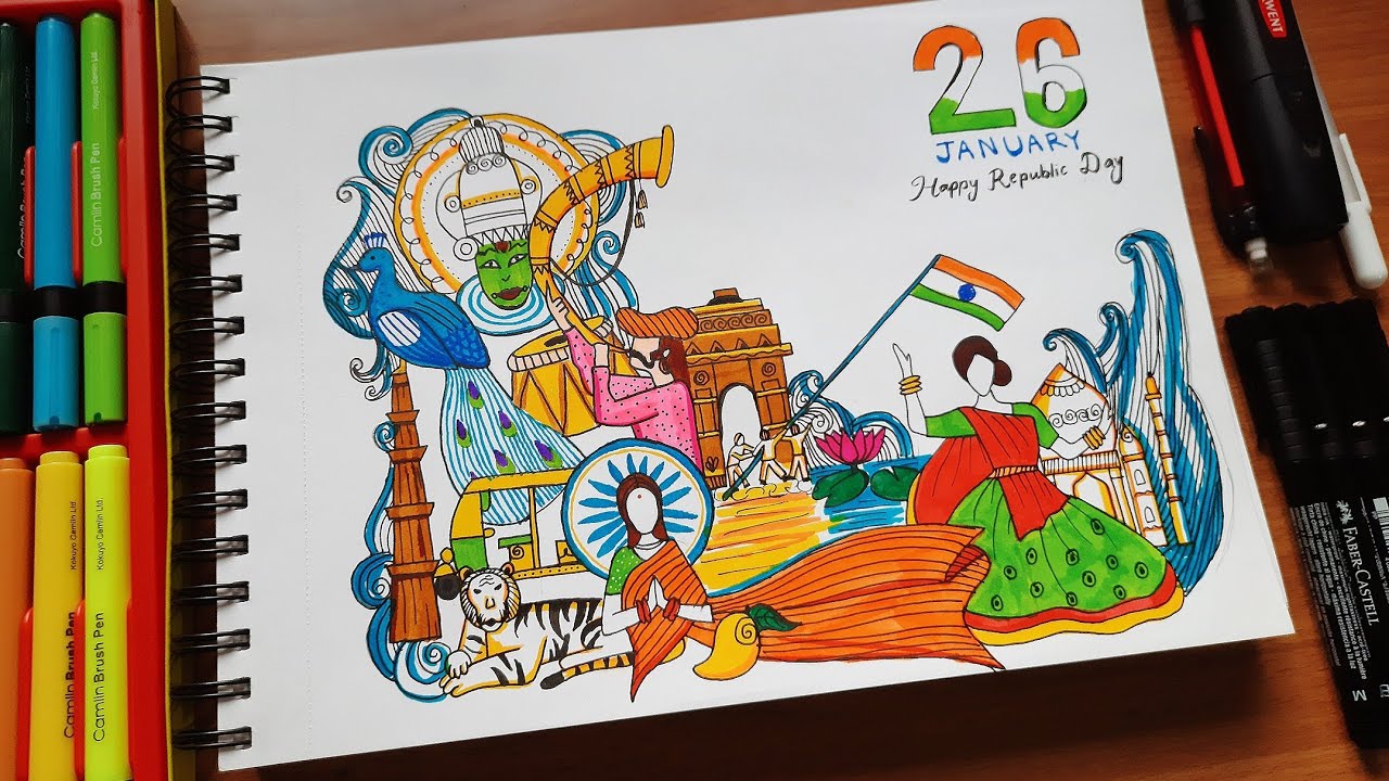Drawing Republic Day Special Doodling🇮🇳💗 | Step by Step Process | Time ...