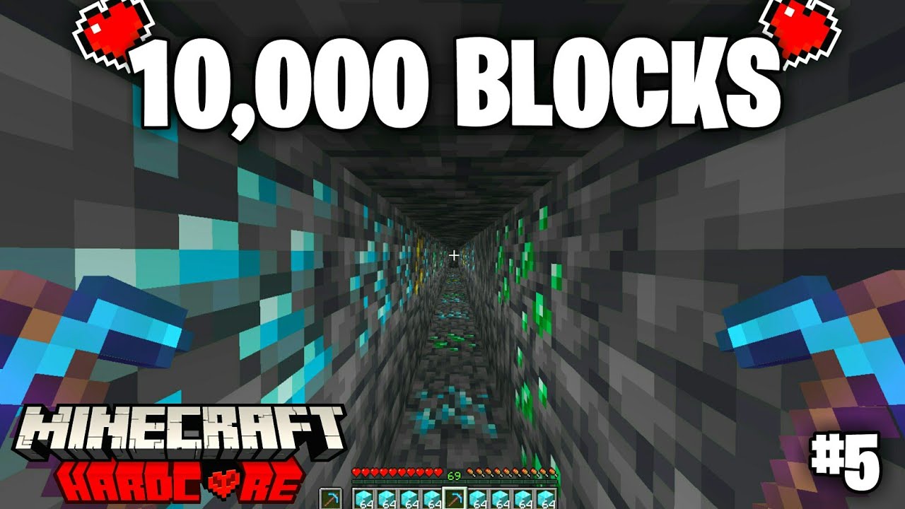I Mined 10,000 Blocks in a STRAIGHT LINE in Hardcore Minecraft #5 - YouTube