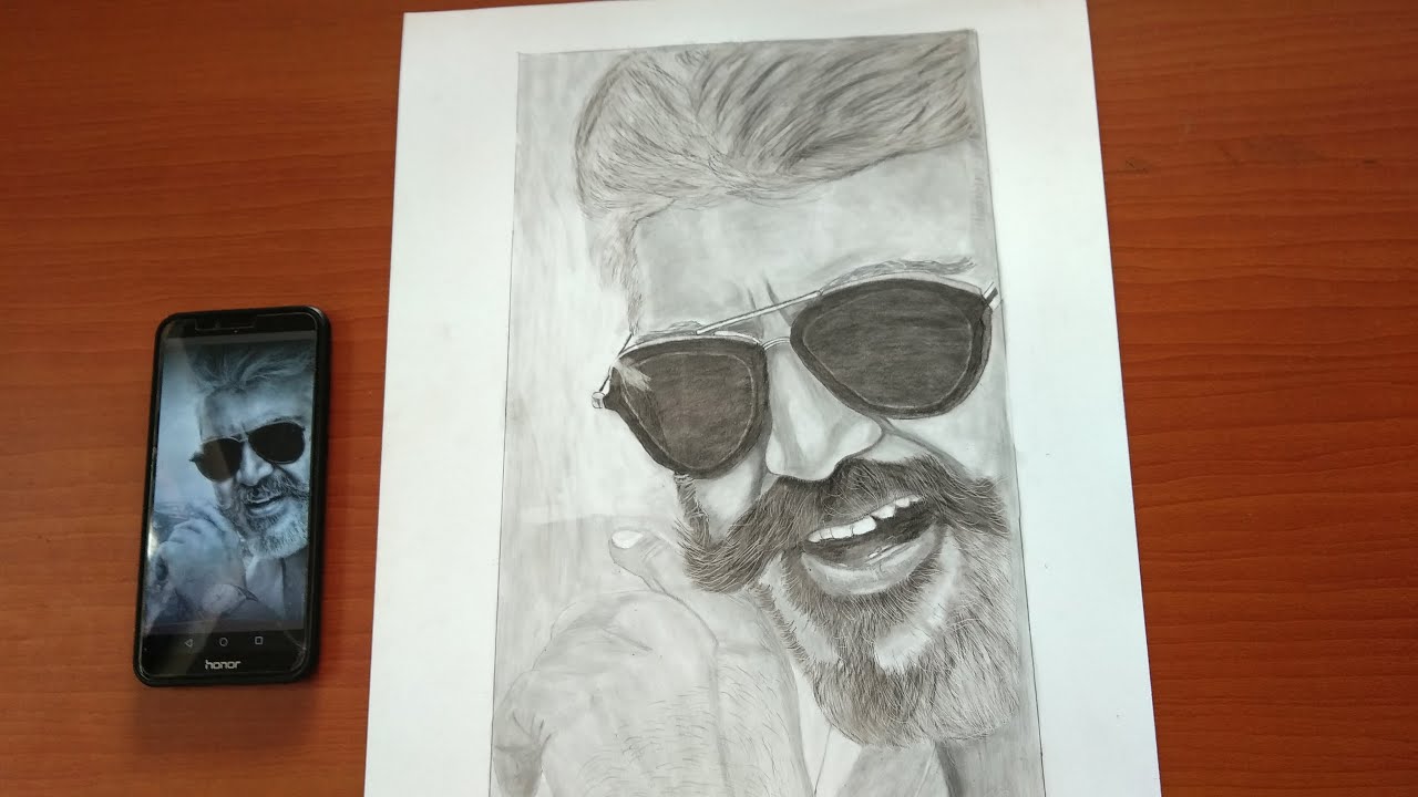 ||Pencil Sketch Of Tamil Actor Ajith 😍||Ganesh Panjimar Arts|| - YouTube