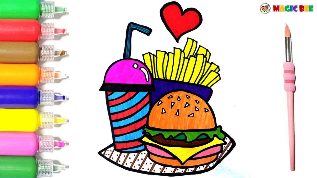How To Draw Food Drawing | Burger Juice Fries | Junk Food Drawing # 148 ...