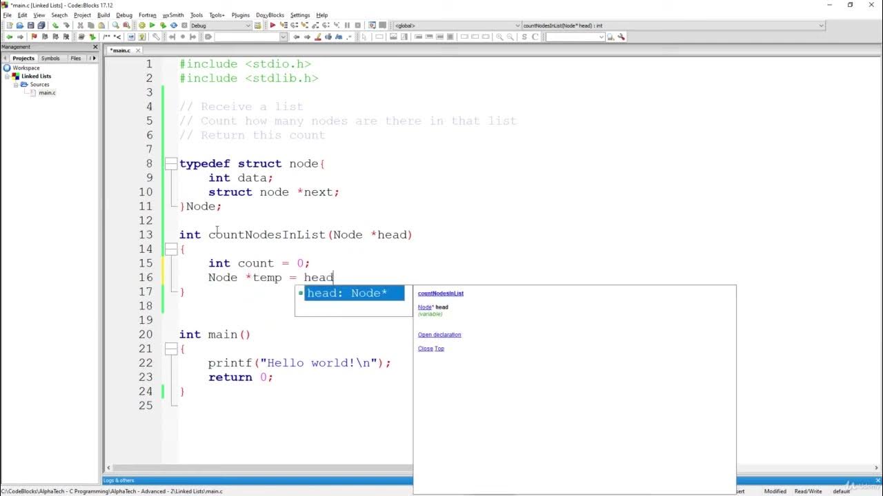 C Programming Language: Count number of nodes in a Linked List || Must ...