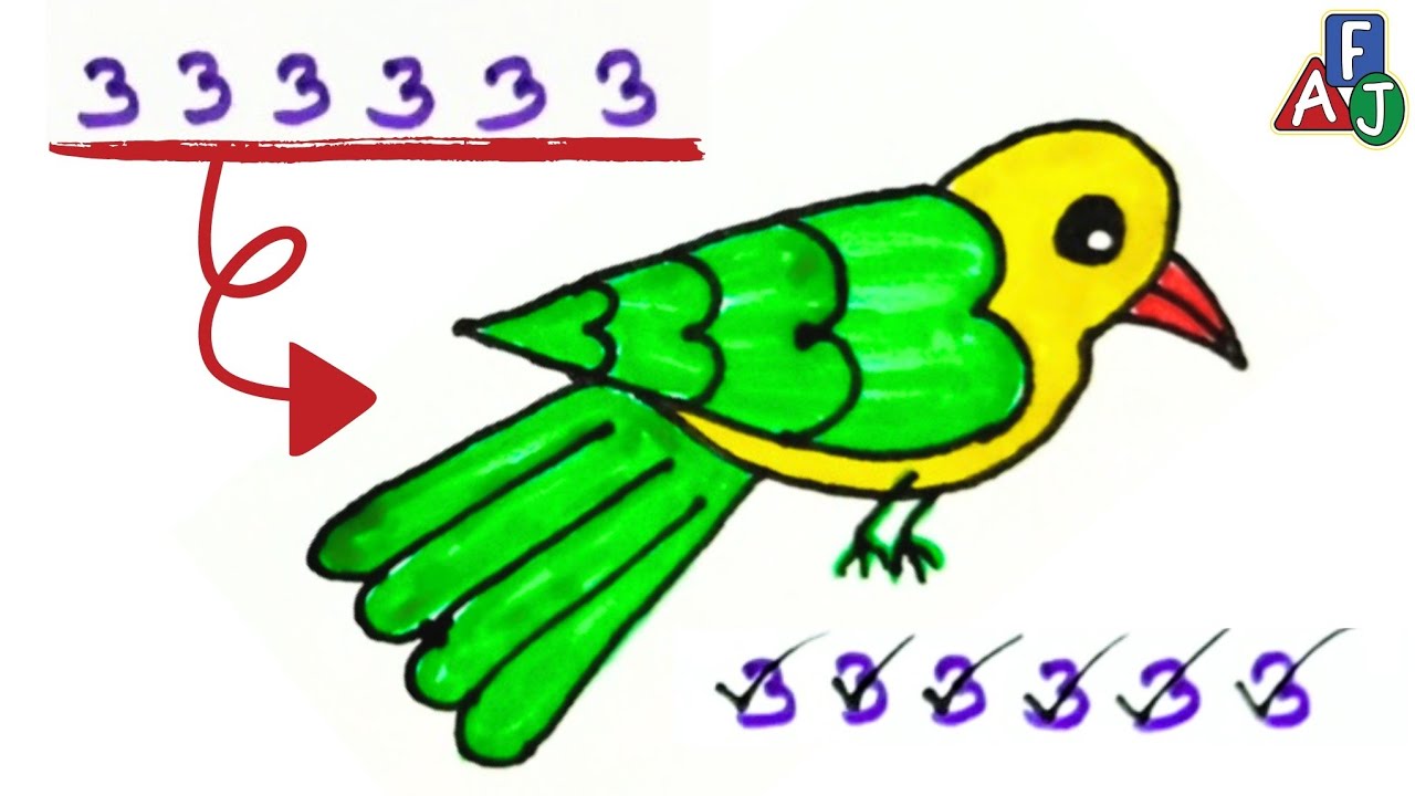 How to draw a Parrot from multiple 3 | Parrot drawing easy for kids ...