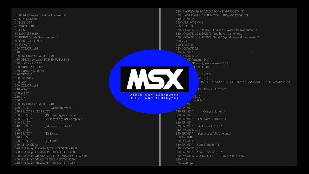 MSX BASIC Game "Word Guessing" - YouTube