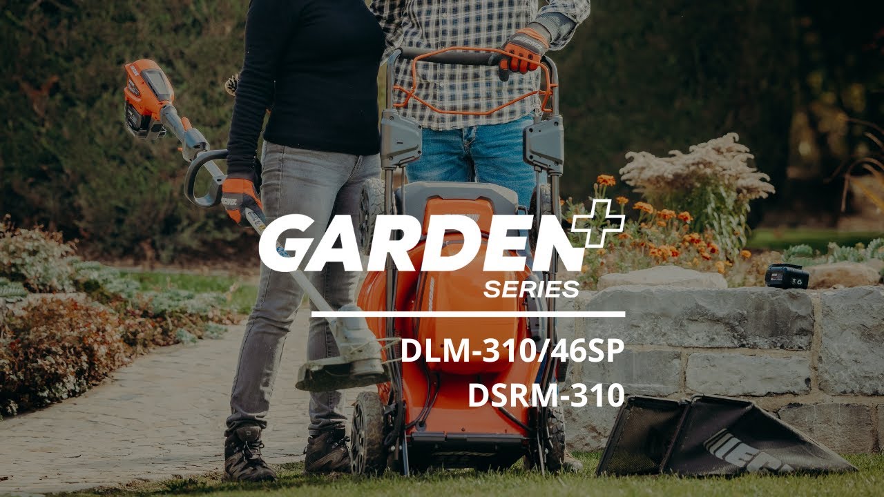 ECHO Garden+ DLM-310/46SP, DSRM-310 - self-propelled battery lawn mower and grass trimmer - YouTube