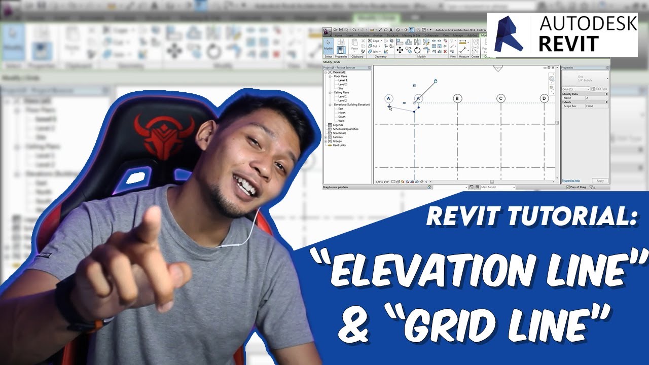 REVIT BEGINNER`s TUTORIAL #2 - Elevation Line & Grid Line (Architecture ...