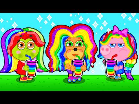 Lion Family | Adventure with the rainbow juice stand and multicolored hair | Cartoon for Kids