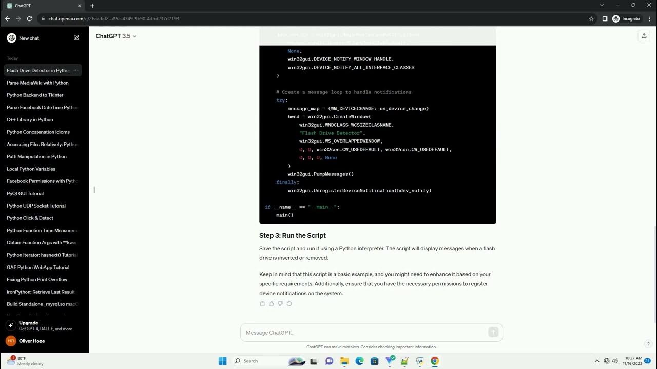 How to detect flash drive plug in in Windows using Python - YouTube