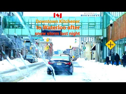 Downtown Kitchener to Waterloo after snow storm last night - YouTube