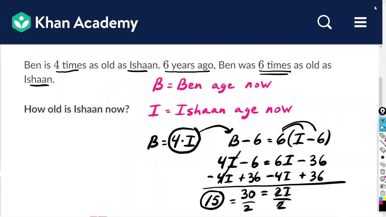 Age Word Problems Khan Academy YouTube Age Word Problems Khan Academy YouTube