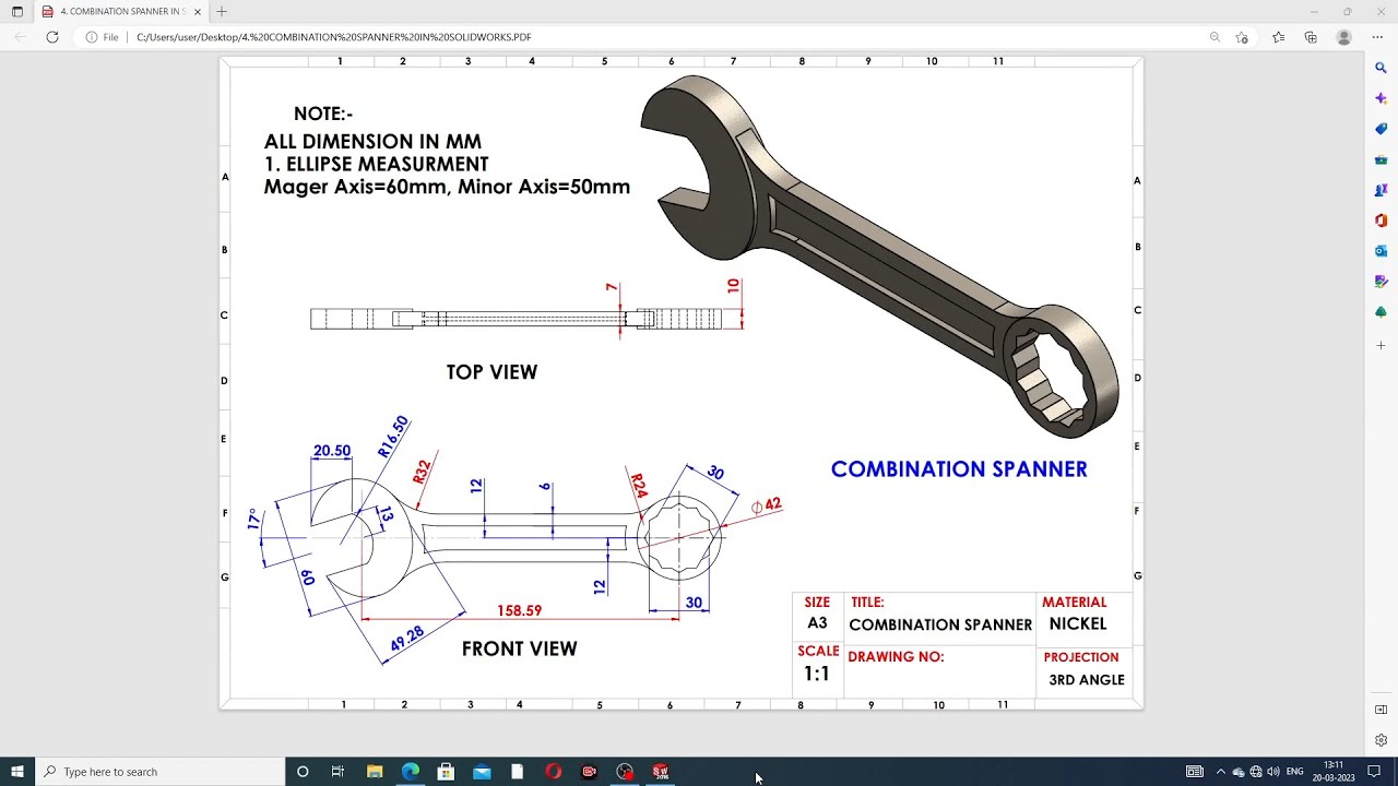SOLIDWORKS SINGLE PROJECT-05, SPANNER DESIGN - YouTube