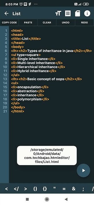 HTML program by using List(Unordered list "square") - YouTube