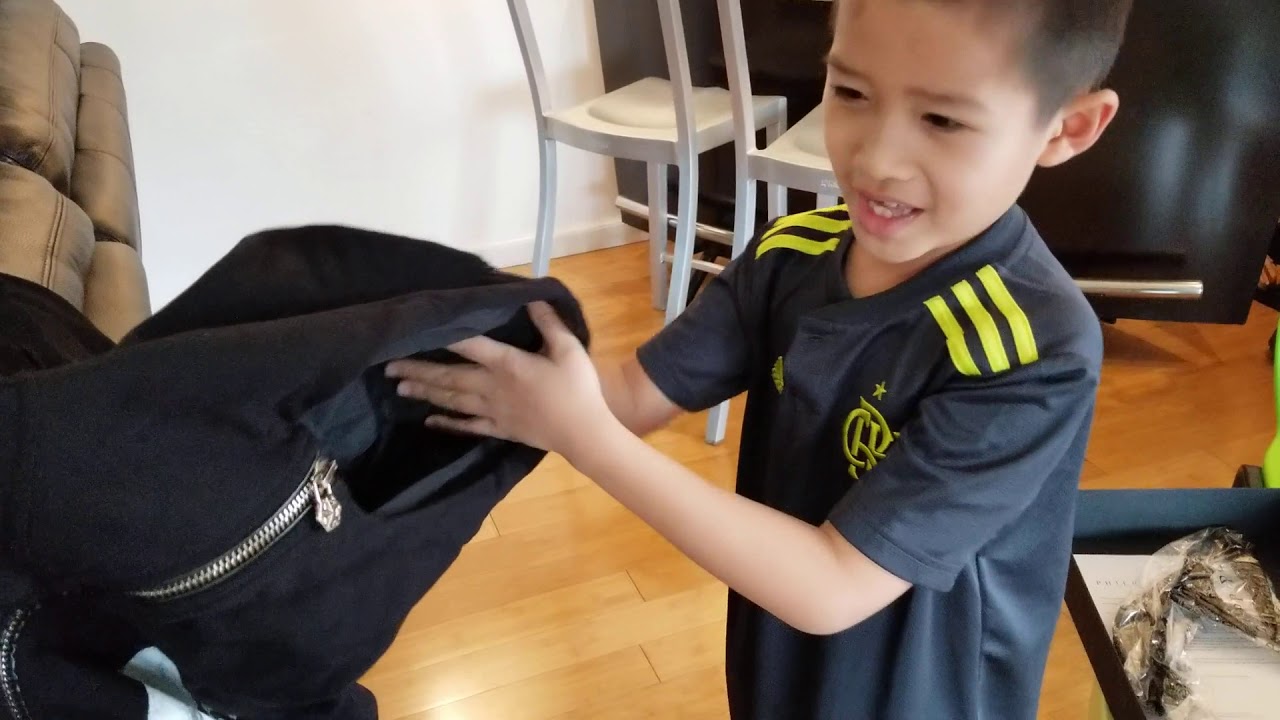 Helping dad open boxes - Alec x Plein and Versace - YouTube