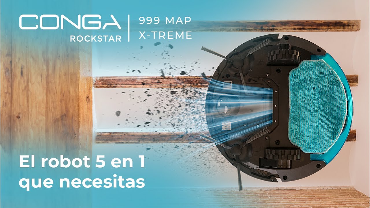 Robot aspirador Conga 999 Map X-Treme con autonomía de 120mins, 2 cepillos y 2 mopas de fregado ...