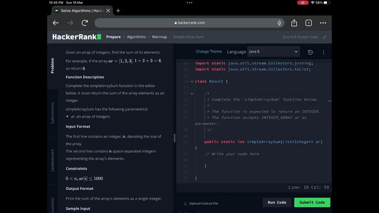 Simple Array Sum Hackerrank Warmup Java Sollution Youtube