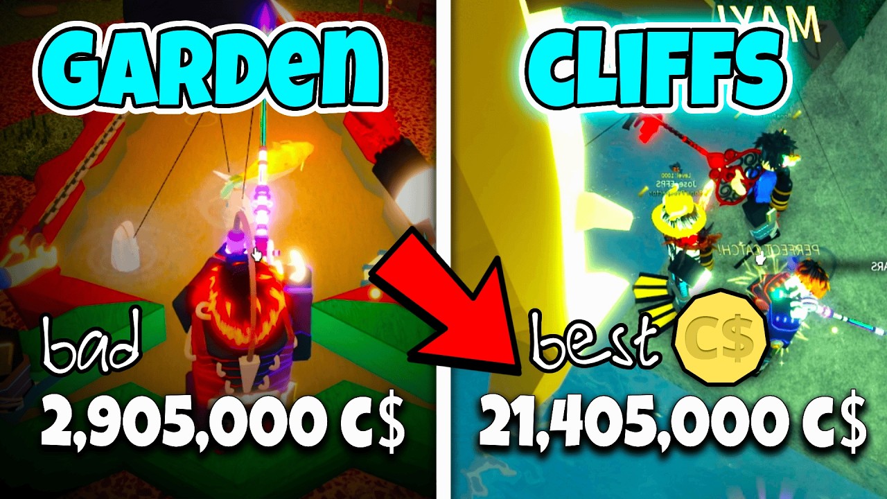 Best Money Spot in Fisch! (Castaway Cliffs vs Carrot Garden) - YouTube