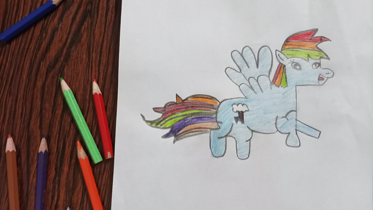 How to draw a rainbow dash flying || Easy drawing for kids|| Simple and ...