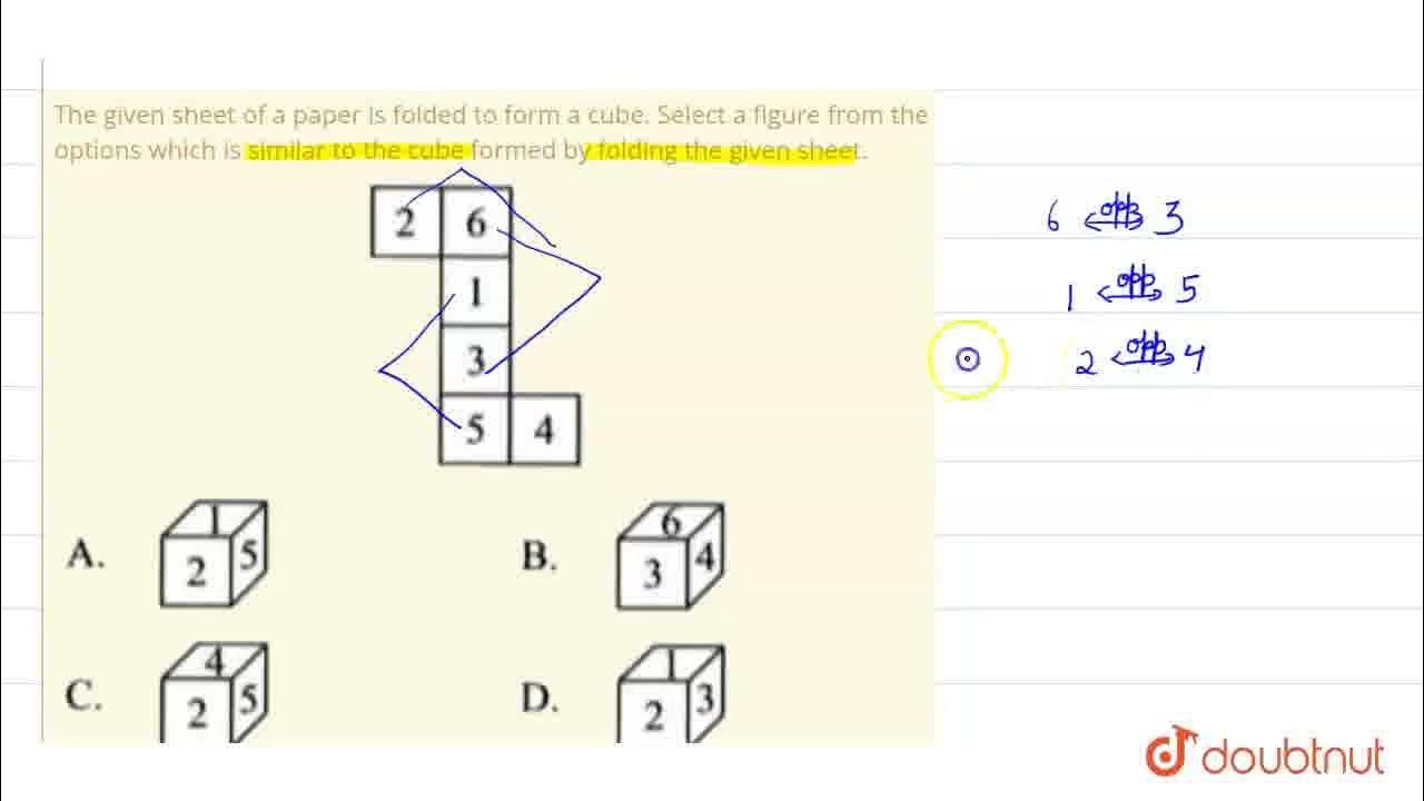 The given sheet of a paper is folded to form a cube. Select a figure from the options which is s ...