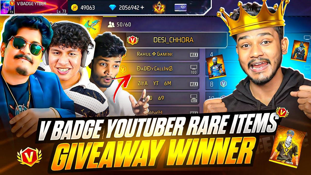 V BADGE YOUTUBER RARE ITEMS GIVEAWAY WINNER 🏆 - YouTube