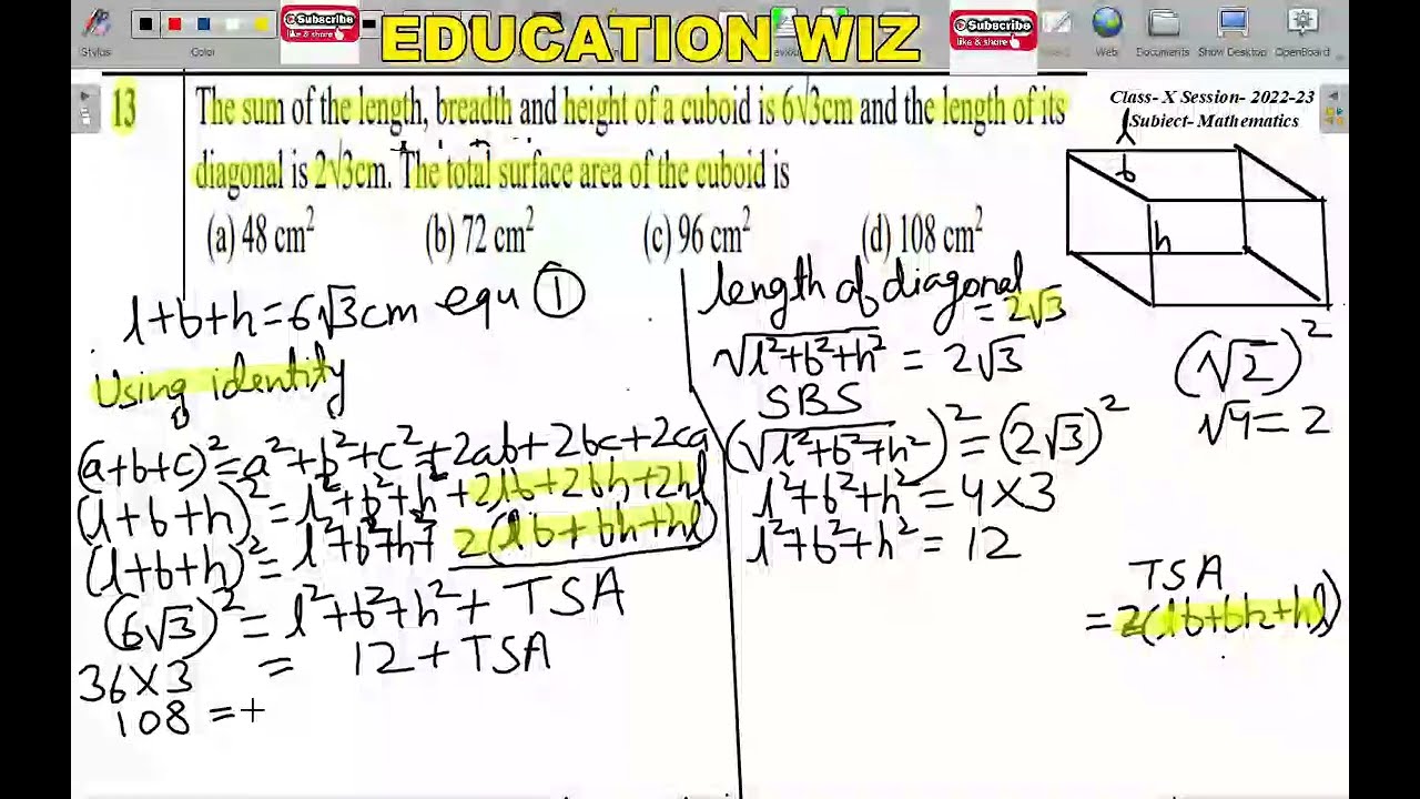 The Sum Of The Length Breadth And Height Of A Cuboid Is 6 Root 3 Cm The Sum Of The Length Breadth And Height Of A Cuboid Is 6 Root 3 Cm
