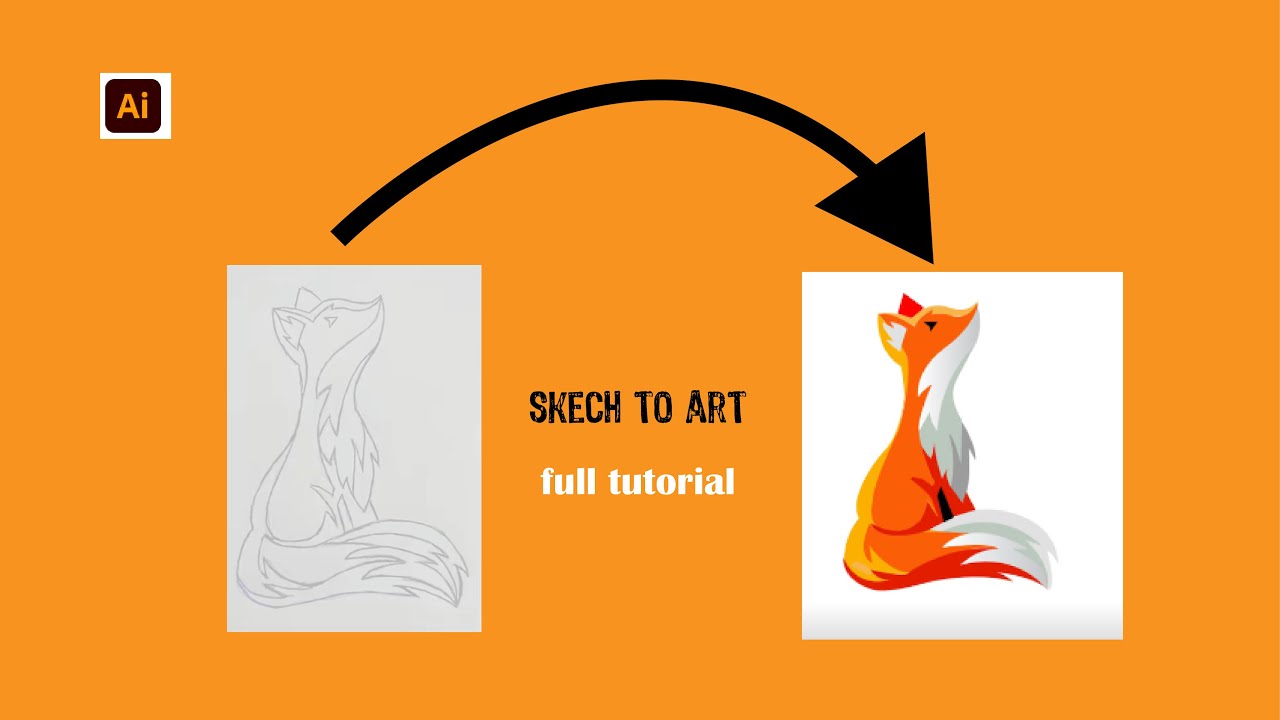 illustrator CC 21. Fox sketch to jpg image . art in illustrator. - YouTube
