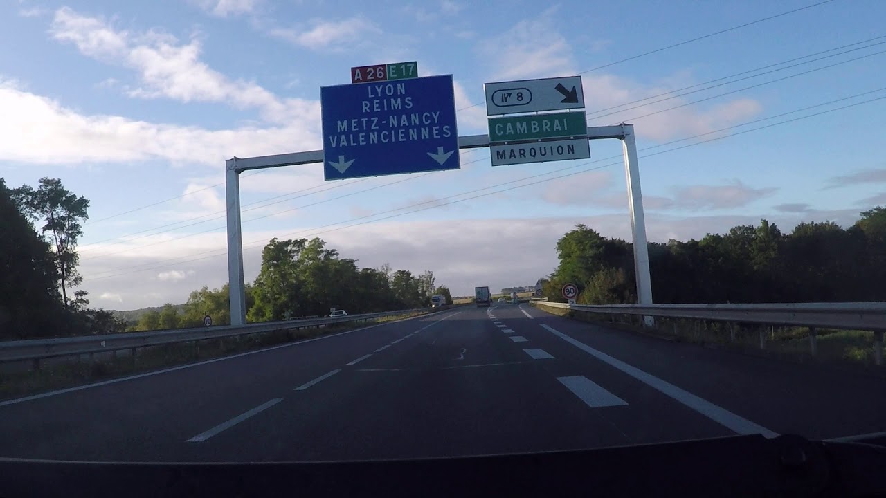 France by Autoroute - A26 South dir Reims - J8 for Cambrai - YouTube