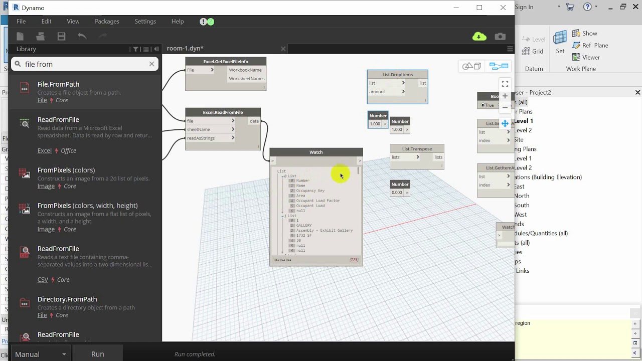 Parsing Excel Data with Dynamo to create room by name and number - YouTube