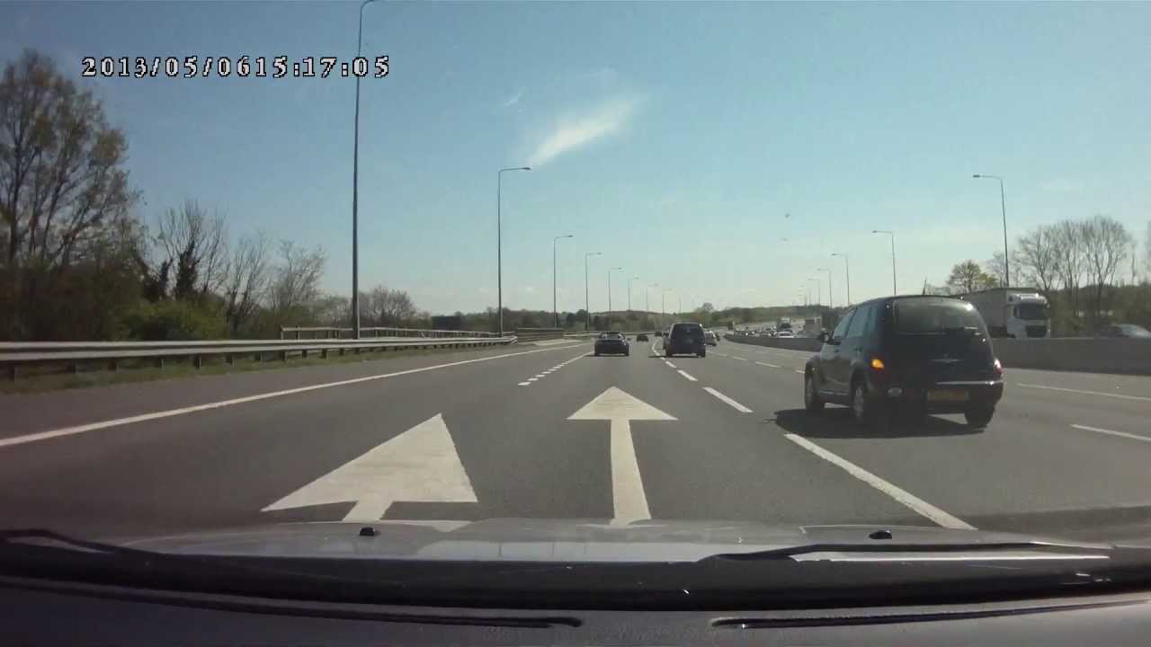 Driver in a hurry on J26 of the M1 Bank Holiday Monday - YouTube