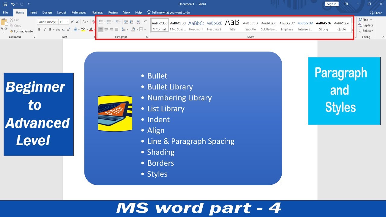 Use of Bullet, Indent, Align, Shading, Borders in MS Word | MS word ...