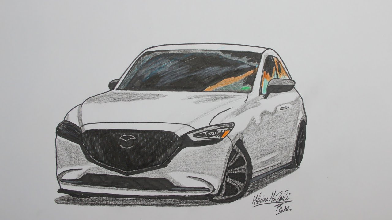 Drawing car Mazda رسم سيارة مازدا - YouTube