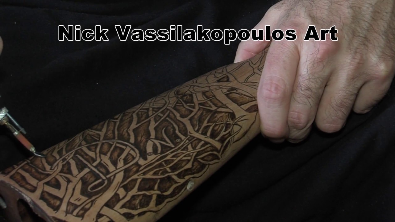 Gun stock pyrography Nick Vassilakopoulos Art 3 - YouTube