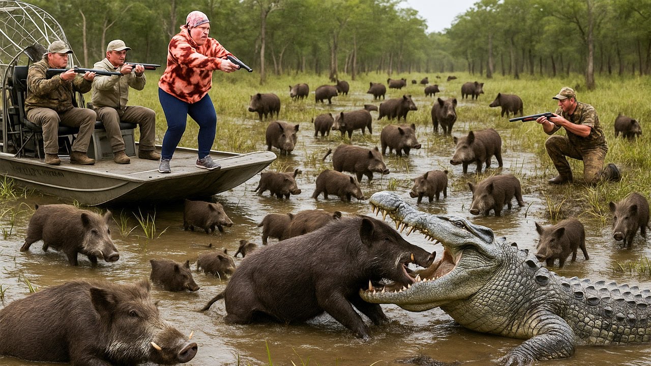 Hunter Chases Wild Boar into Dangerous Swamp – Crocodile Strikes! - YouTube
