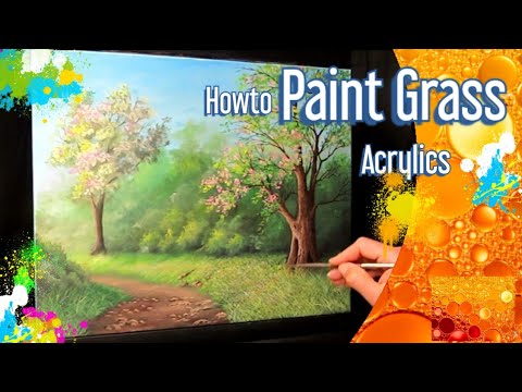 Painting Grass in a landscape painting, acrylic painting demo - YouTube
