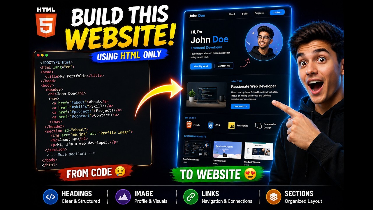 🎬 10. Build Your First Portfolio Website Using HTML (Step-by-Step ...