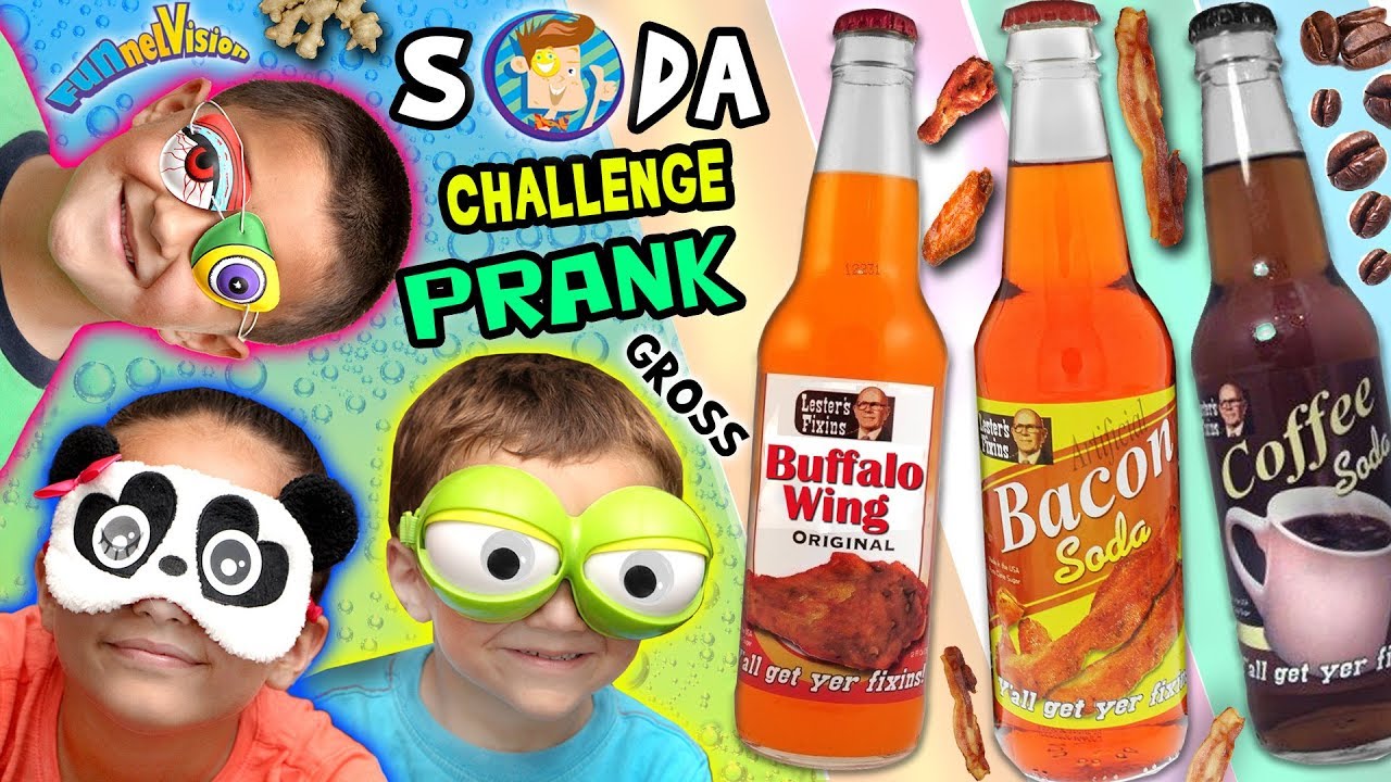 WEIRD SODA CHALLENGE Joke! Bacon, Buffalo Wing & Peanut Butter w FUNnel ...