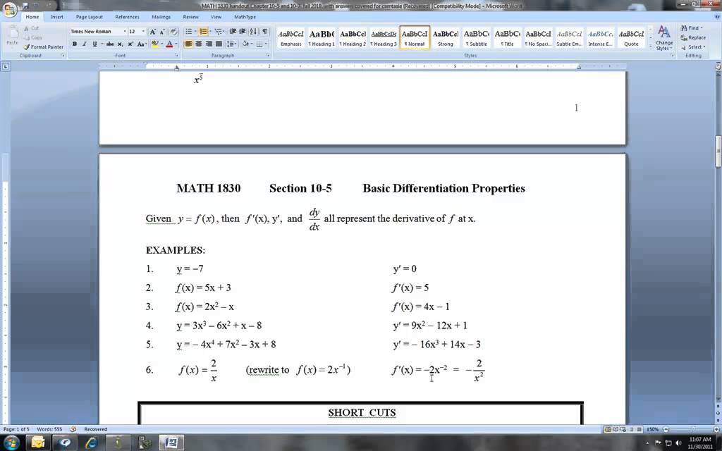 Video 13 PART 1 Basic Differentiation Properties - YouTube