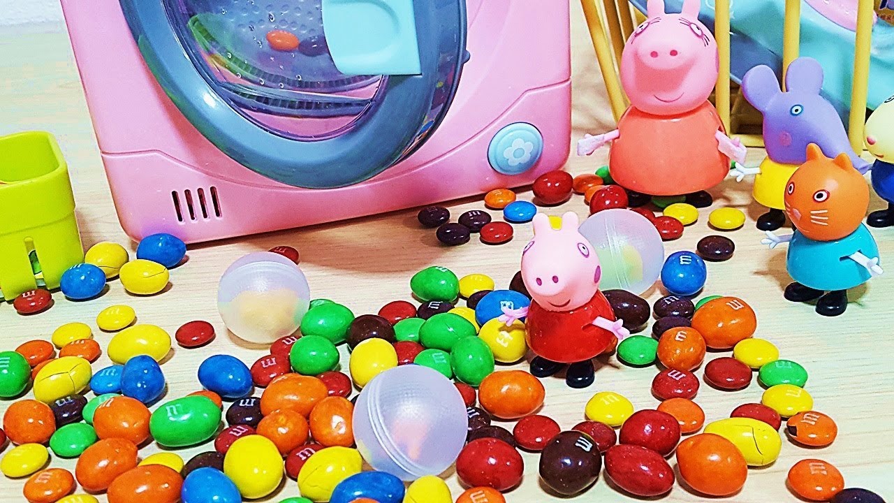 Peppa pig Washing machine and M&M's Chocolate Candy toys play for ...
