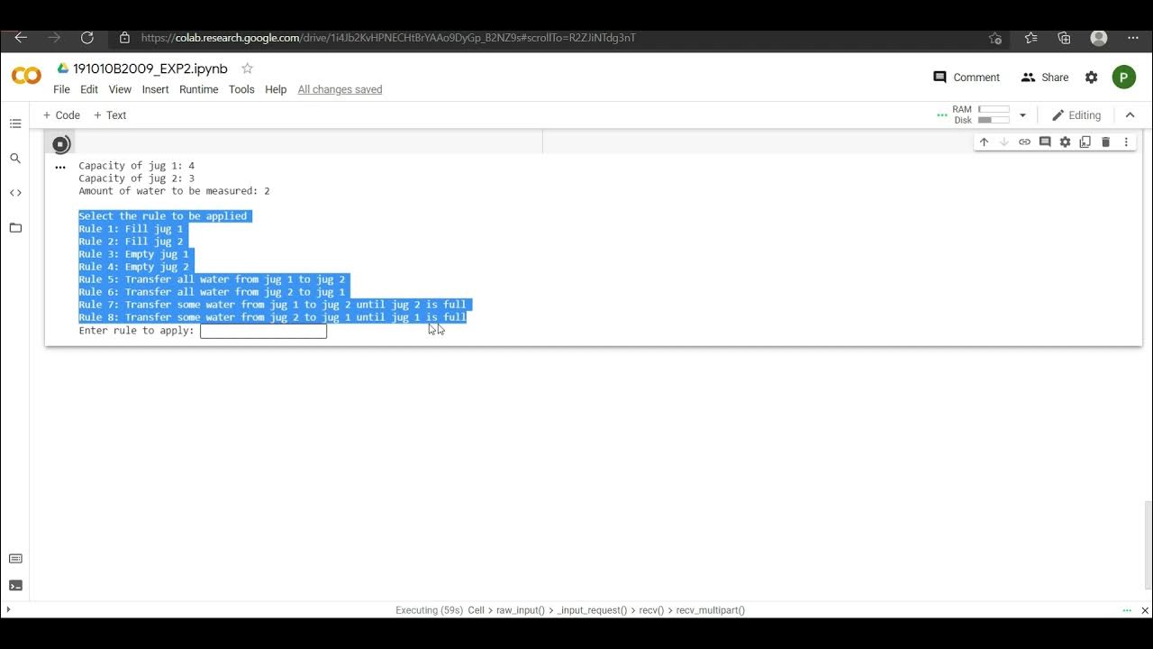 Exp2 Artificial Intelligence Water Jug Problem Python Code Pratiksha Jain Youtube